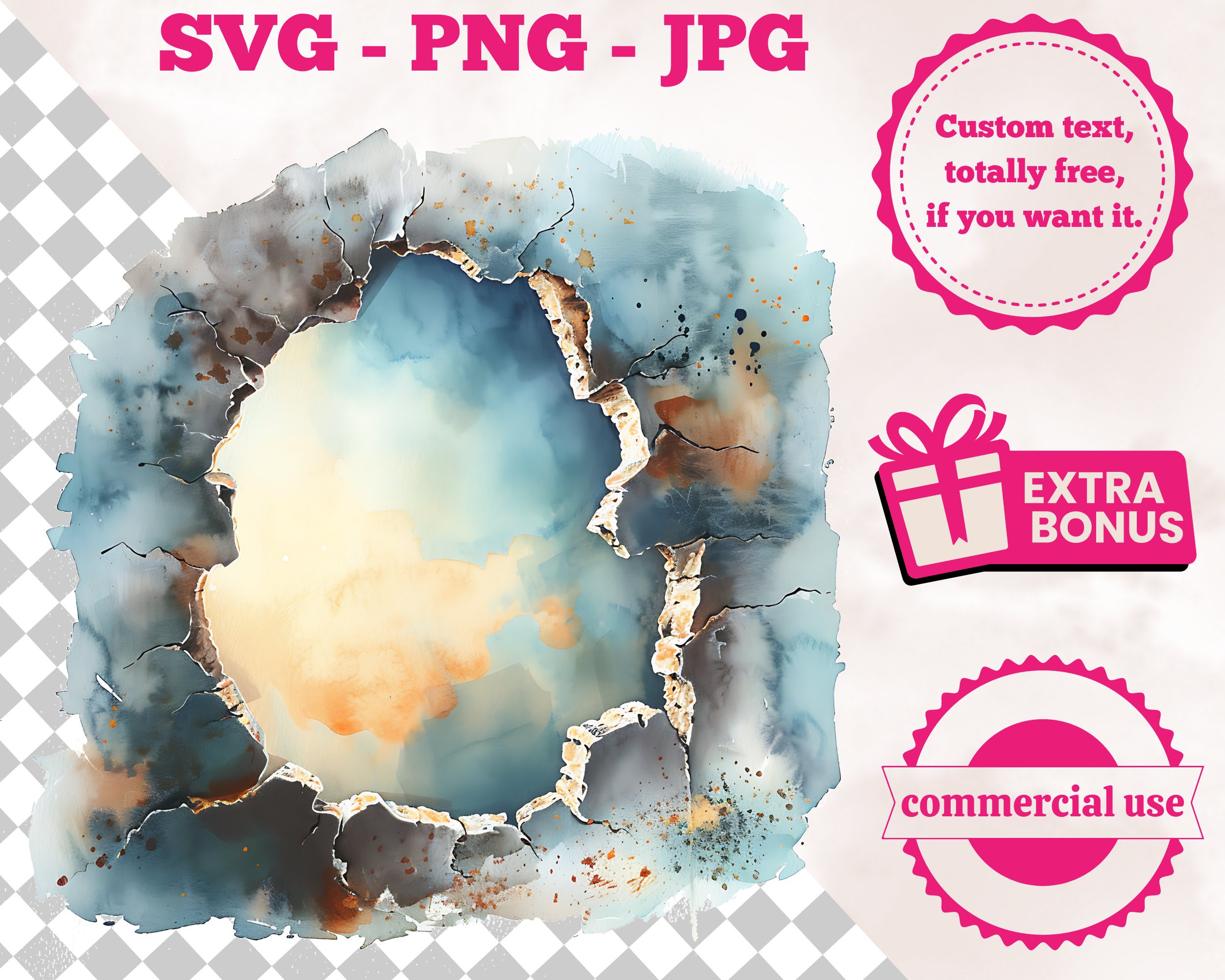 Realistic 3D Hole in a Wall SVG Handcrafted Watercolor Clipart Digital ...