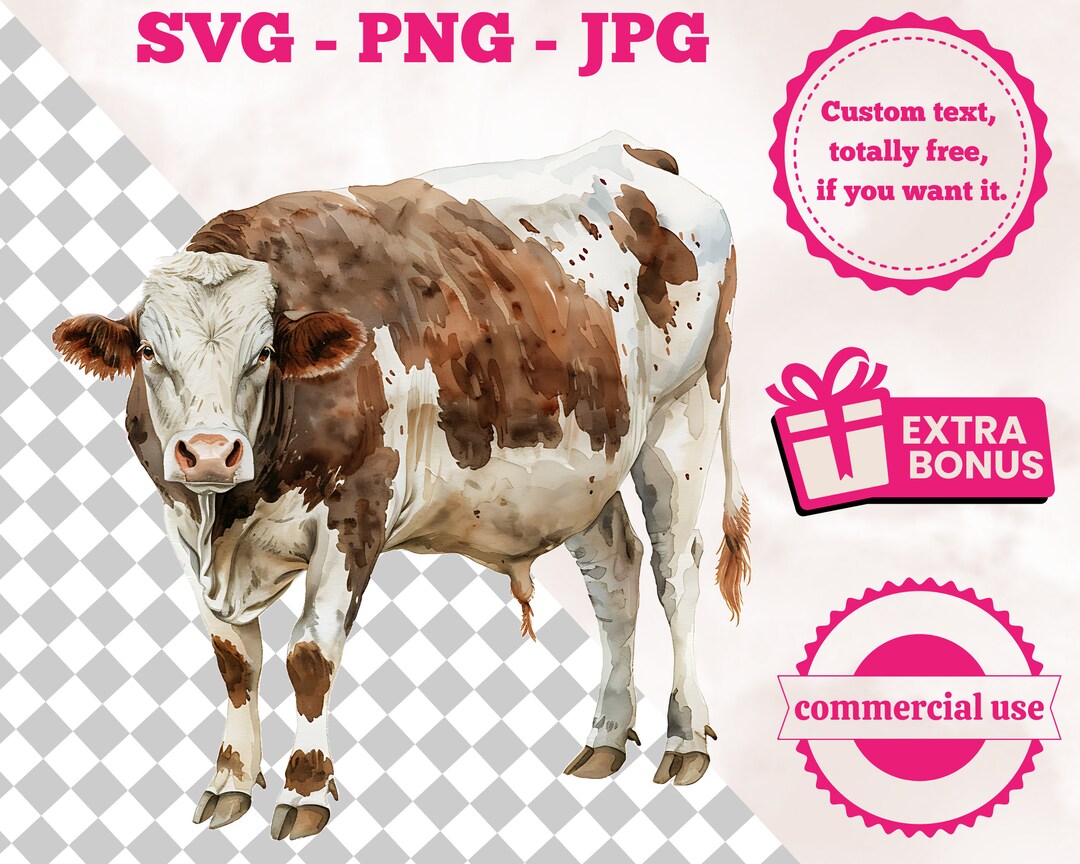 Shorthorn Cow Customizable Watercolor SVG Clipart Hand-painted ...