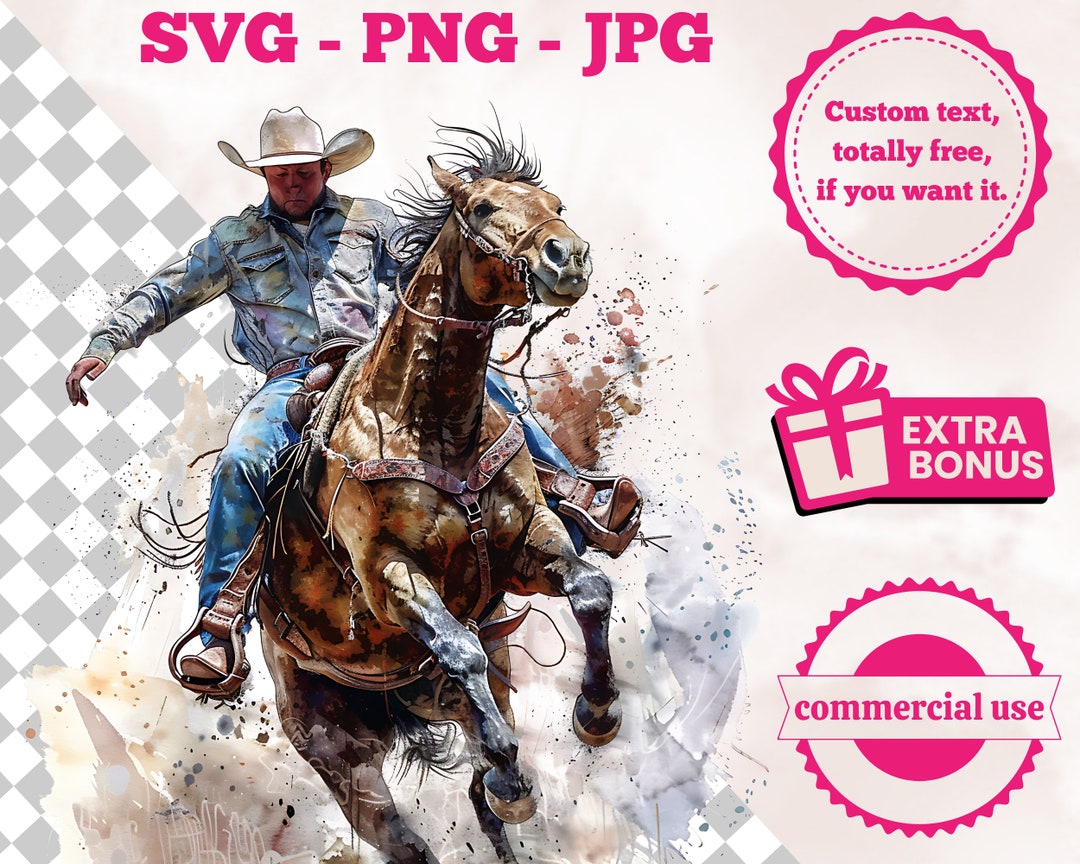 Brave Bronc Riding SVG Watercolor Clipart Hand-painted High-res Designs ...