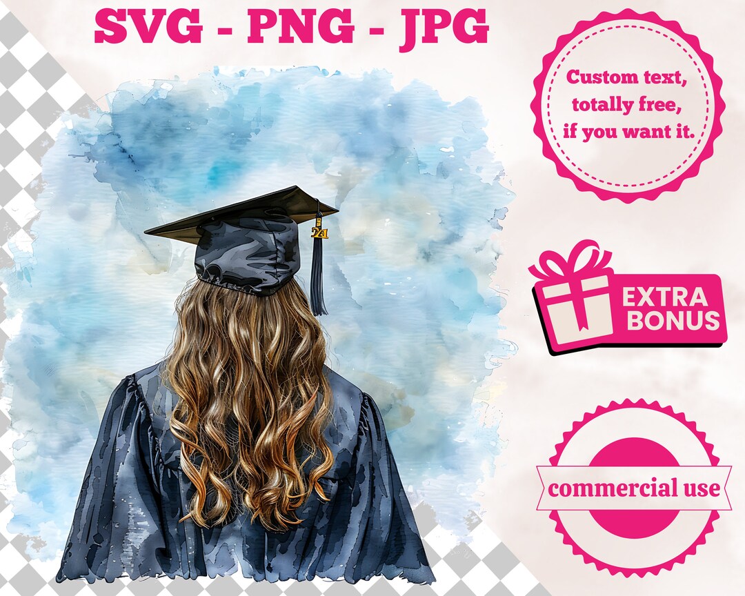 Graduate Girl Half Body From Behind Watercolor Clipart High-quality SVG ...