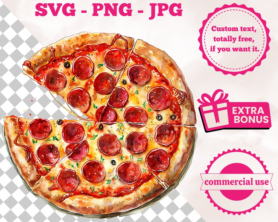 Delicious Pepperoni Pizza Watercolor Clipart High-quality SVG Designs ...
