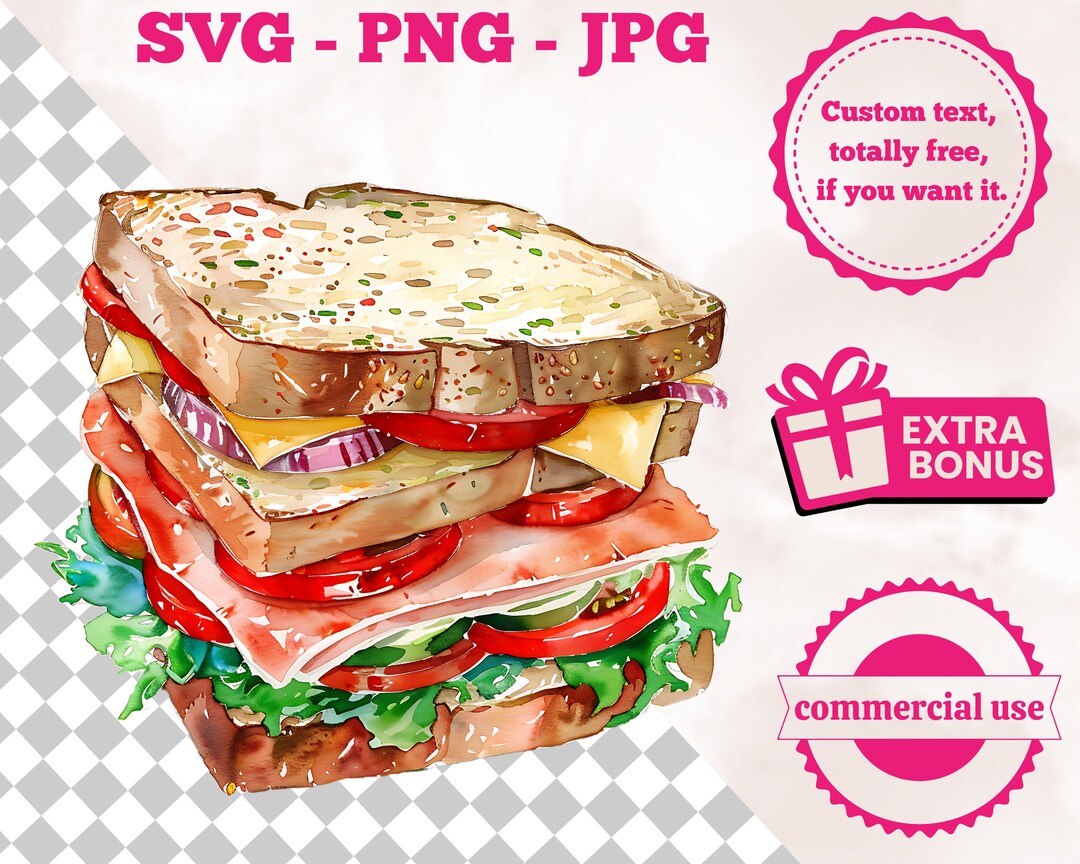 Delicious Sandwich Watercolor Clipart High-quality SVG Designs ...
