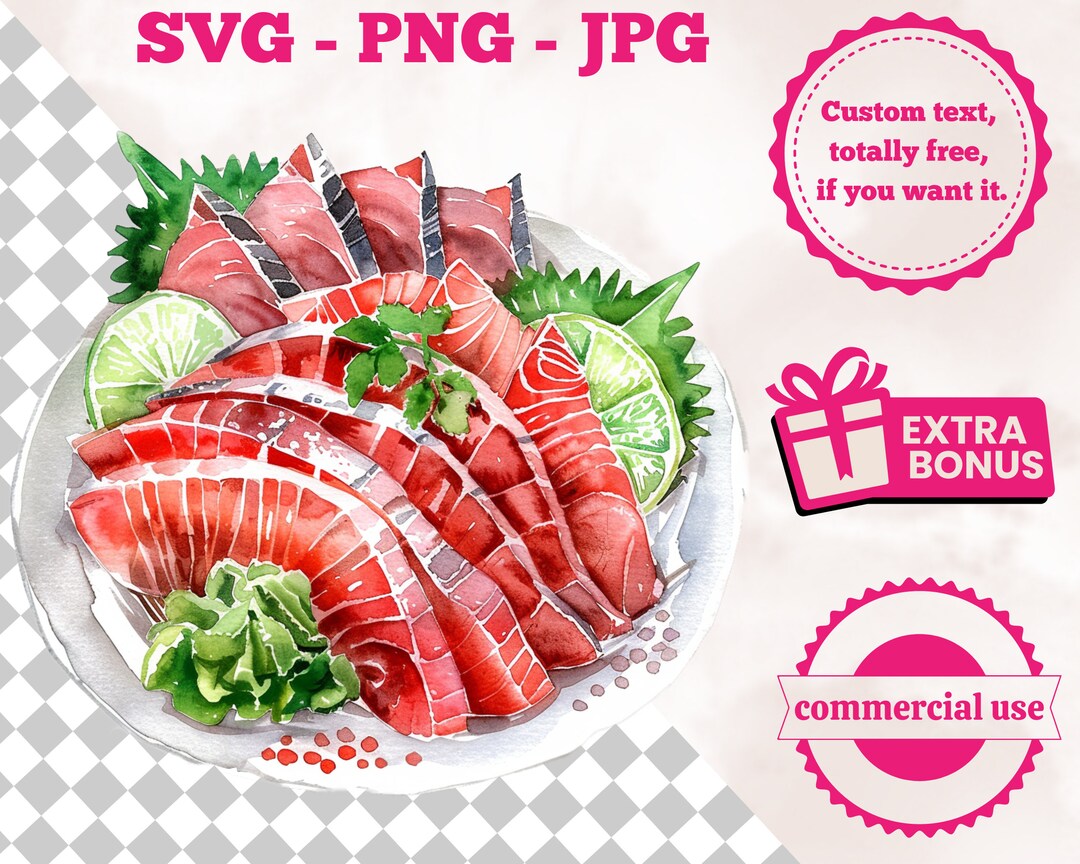 Classic Sashimi Customizable Watercolor SVG Clipart Hand-painted ...