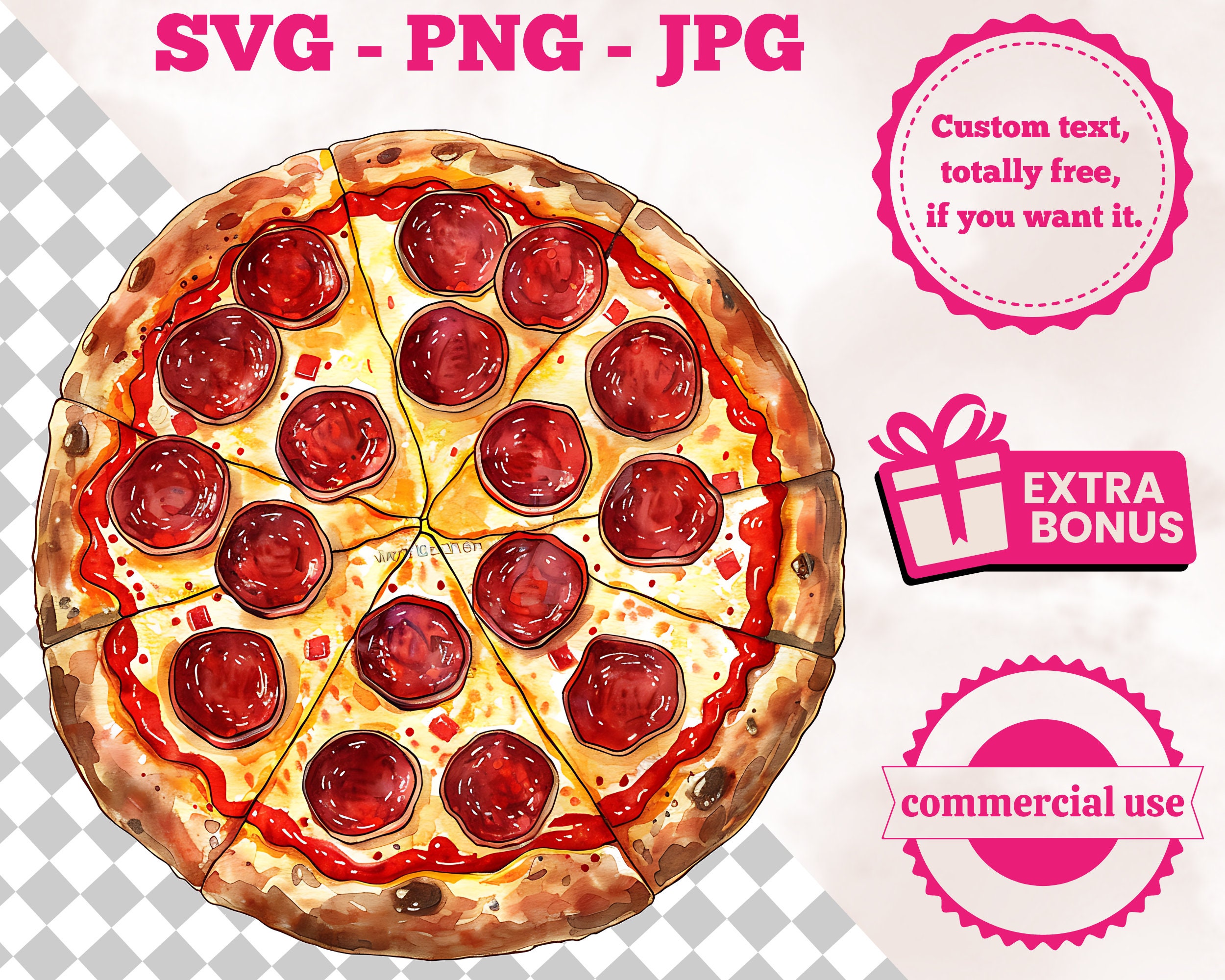 Classic Pepperoni Pizza Watercolor Clipart High-quality SVG Designs ...