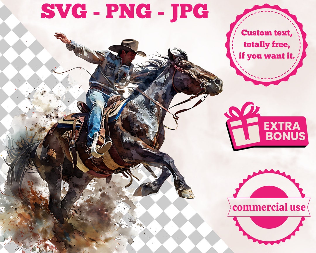 Exciting Bronc Riding SVG Watercolor Clipart Hand-painted High-res ...