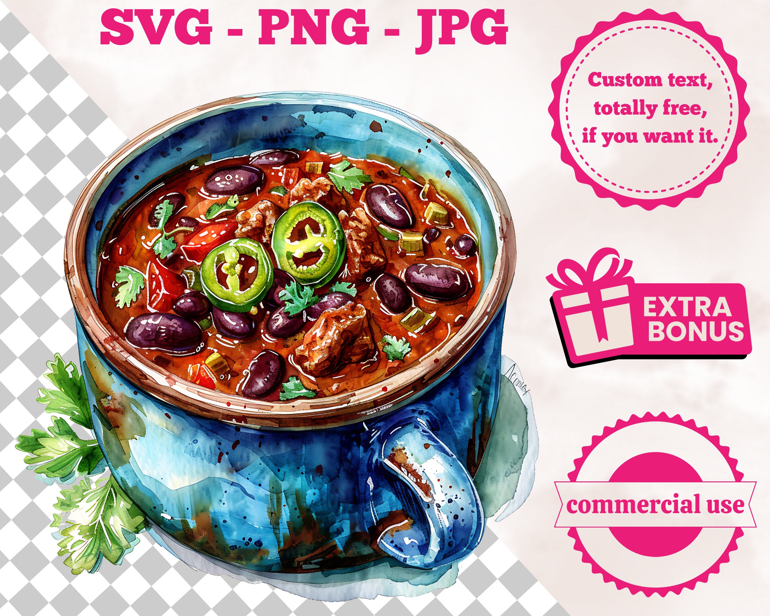 Beef Chili SVG Handcrafted Watercolor Clipart Digital Download With ...