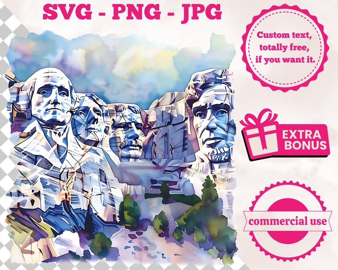 Mount Rushmore Monument SVG Handcrafted Watercolor Clipart Digital ...