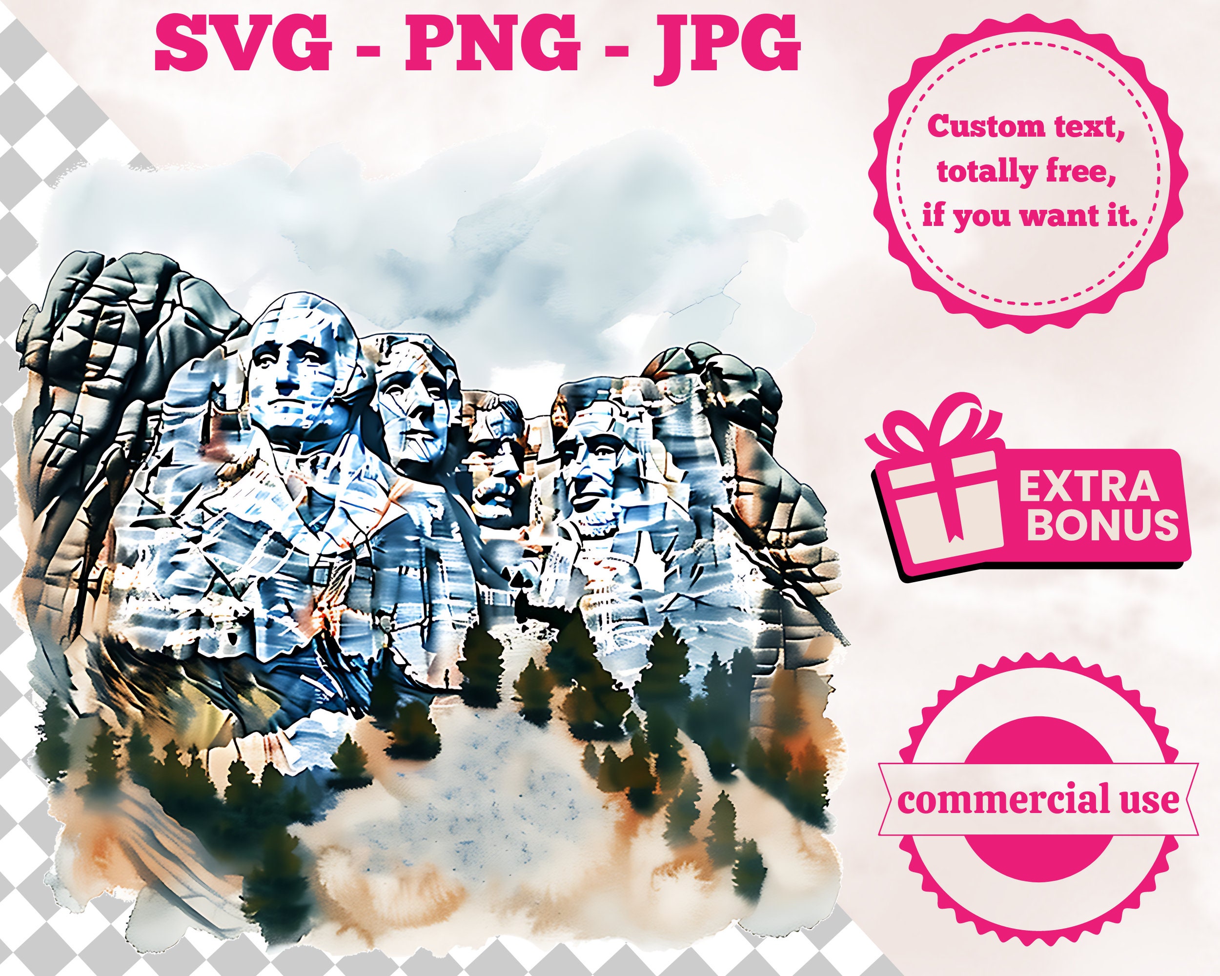 Mount Rushmore SVG Handcrafted Watercolor Clipart Digital Download With ...