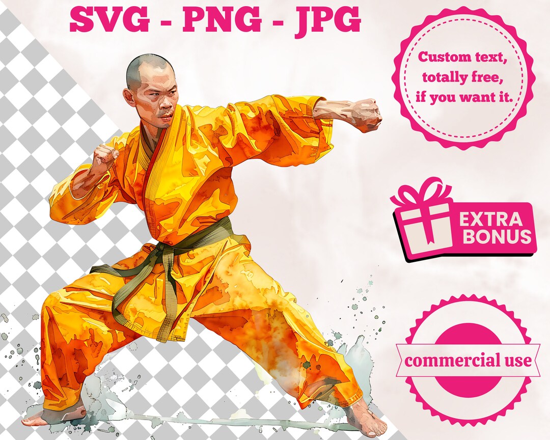 Kung Fu Chinese Martial Arts Customizable Watercolor SVG Clipart Hand ...