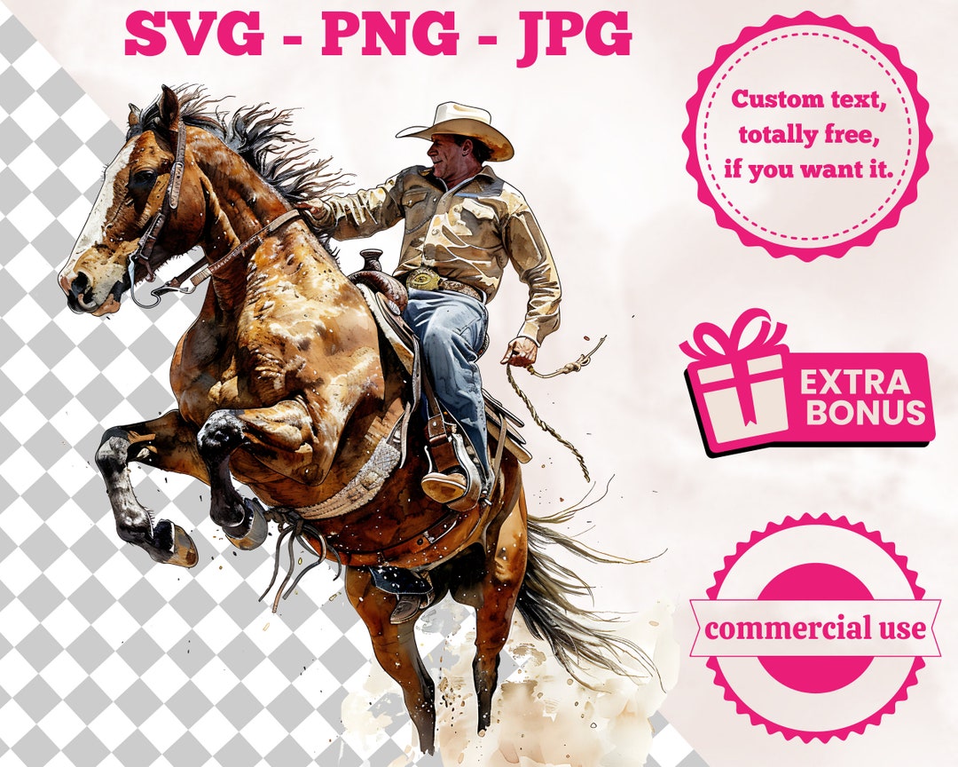 Bronc Riding SVG Watercolor Clipart Hand-painted High-res Designs ...
