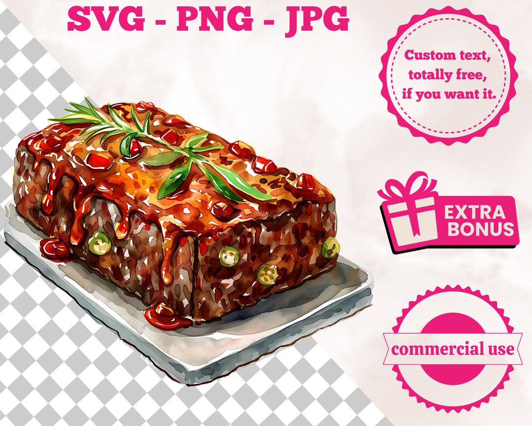 Meatloaf SVG Handcrafted Watercolor Clipart Digital Download With Bonus ...