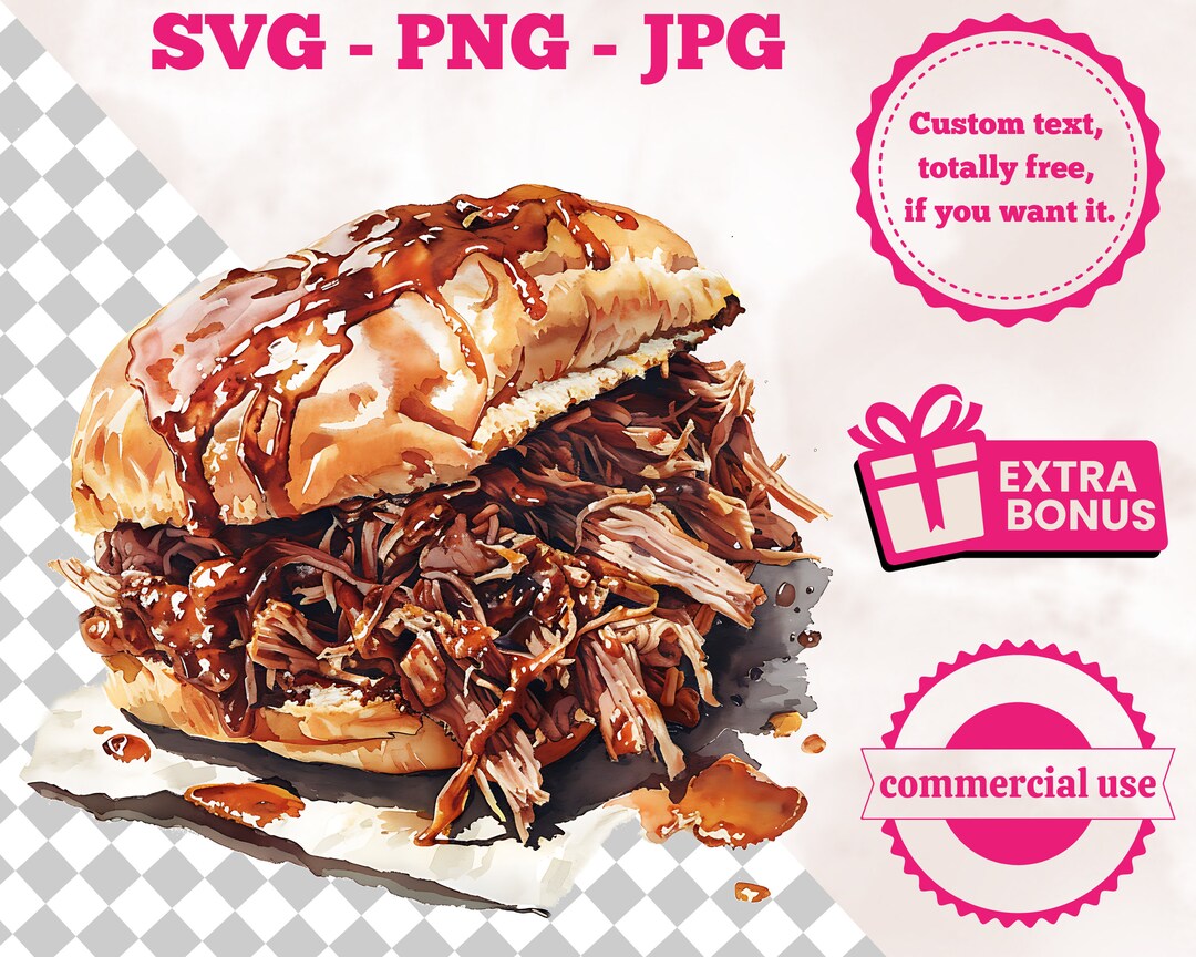 Delicious Pulled Pork SVG Handcrafted Watercolor Clipart Digital ...