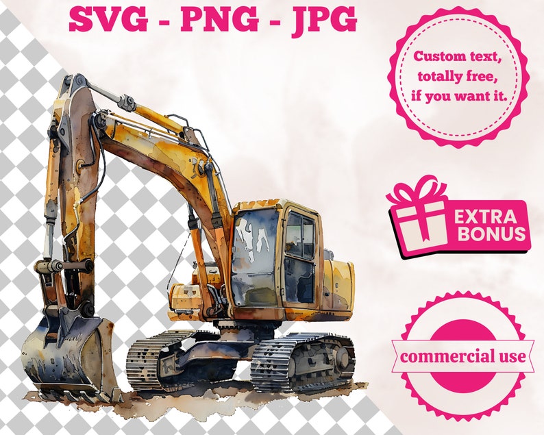 Mini Excavator SVG Handcrafted Watercolor Clipart Digital Download With ...