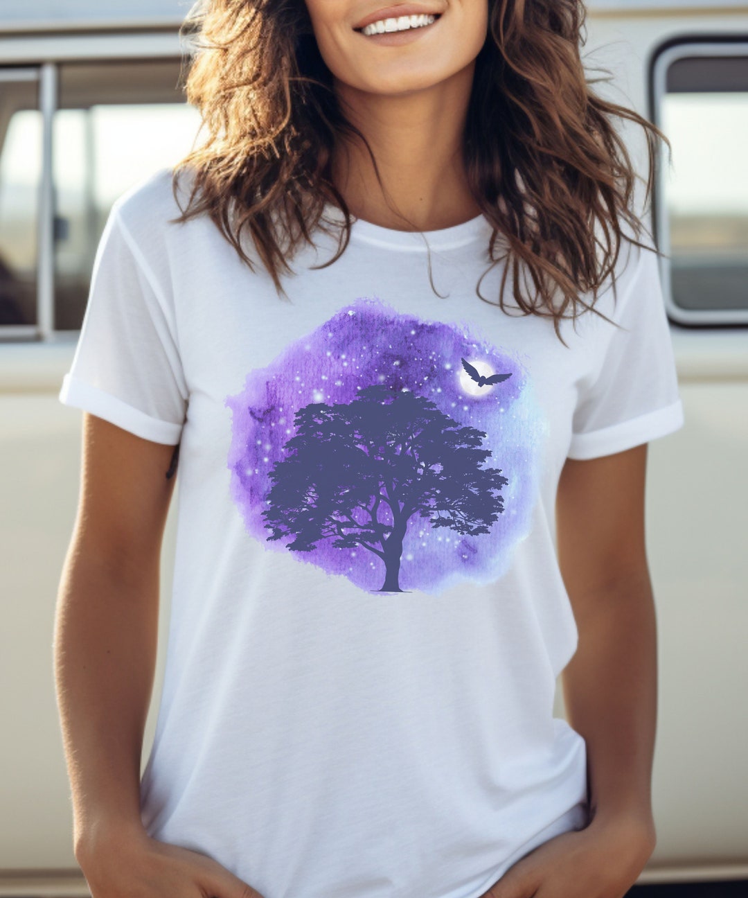 Starry Night Oak Tree Unisex Tee, Nature Lover Shirt, Night Sky T-shirt ...