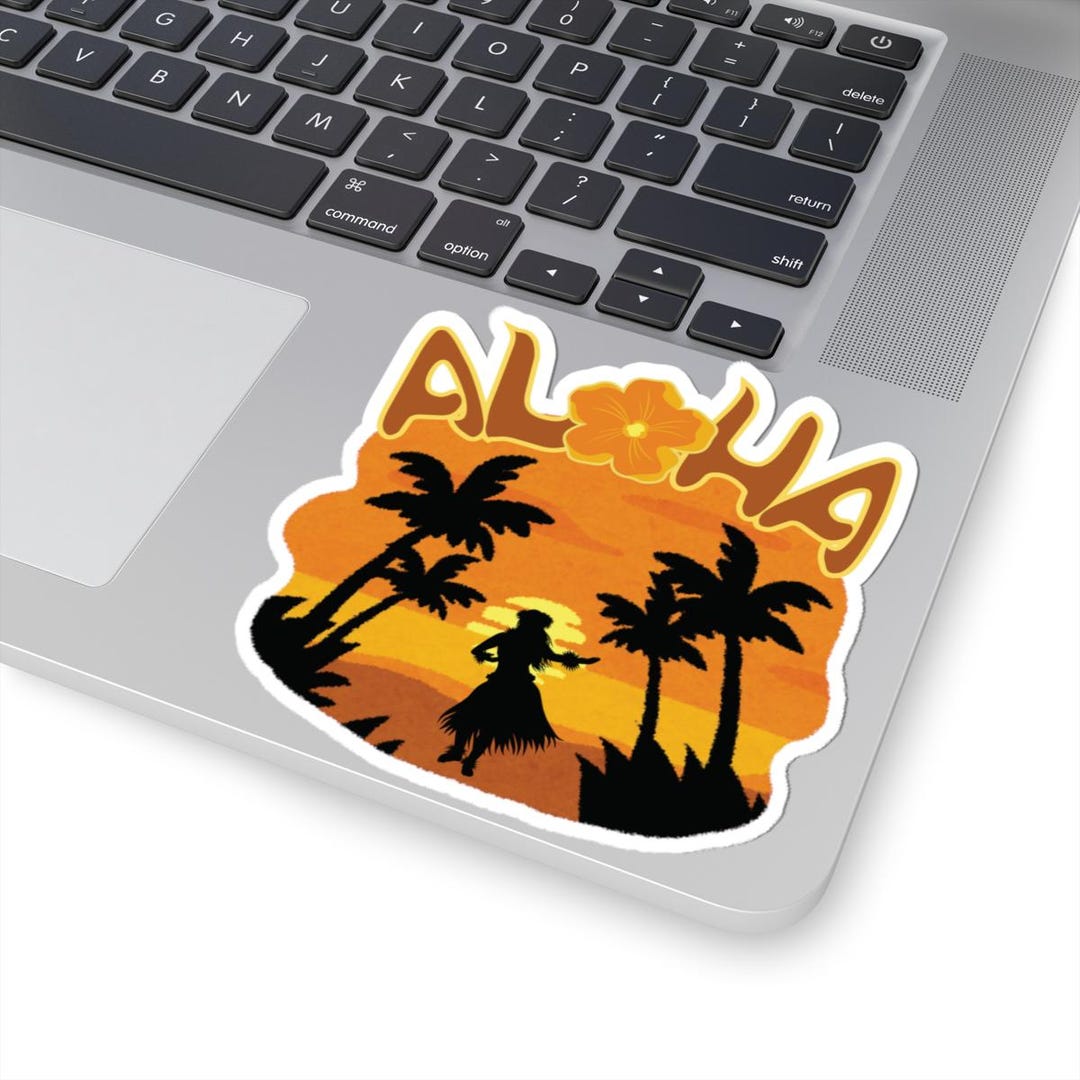Aloha Sticker: Hula Dancer, Palm Trees, Hawaiian Sunset - Etsy