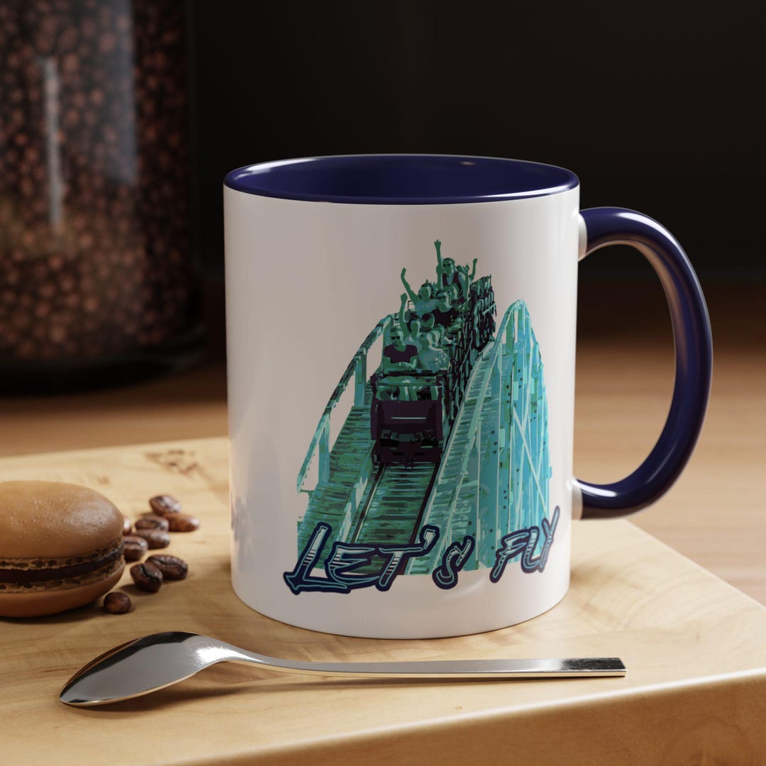 Rollercoaster Gift, Coffee Mug, Let's Fly, Coaster Graphic, Wooden ...