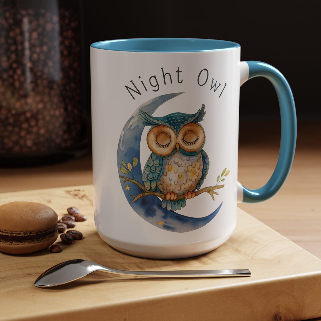 Night Owl Mug, Owl on Moon Graphic, 3rd Shift Gift, Late Riser Present ...