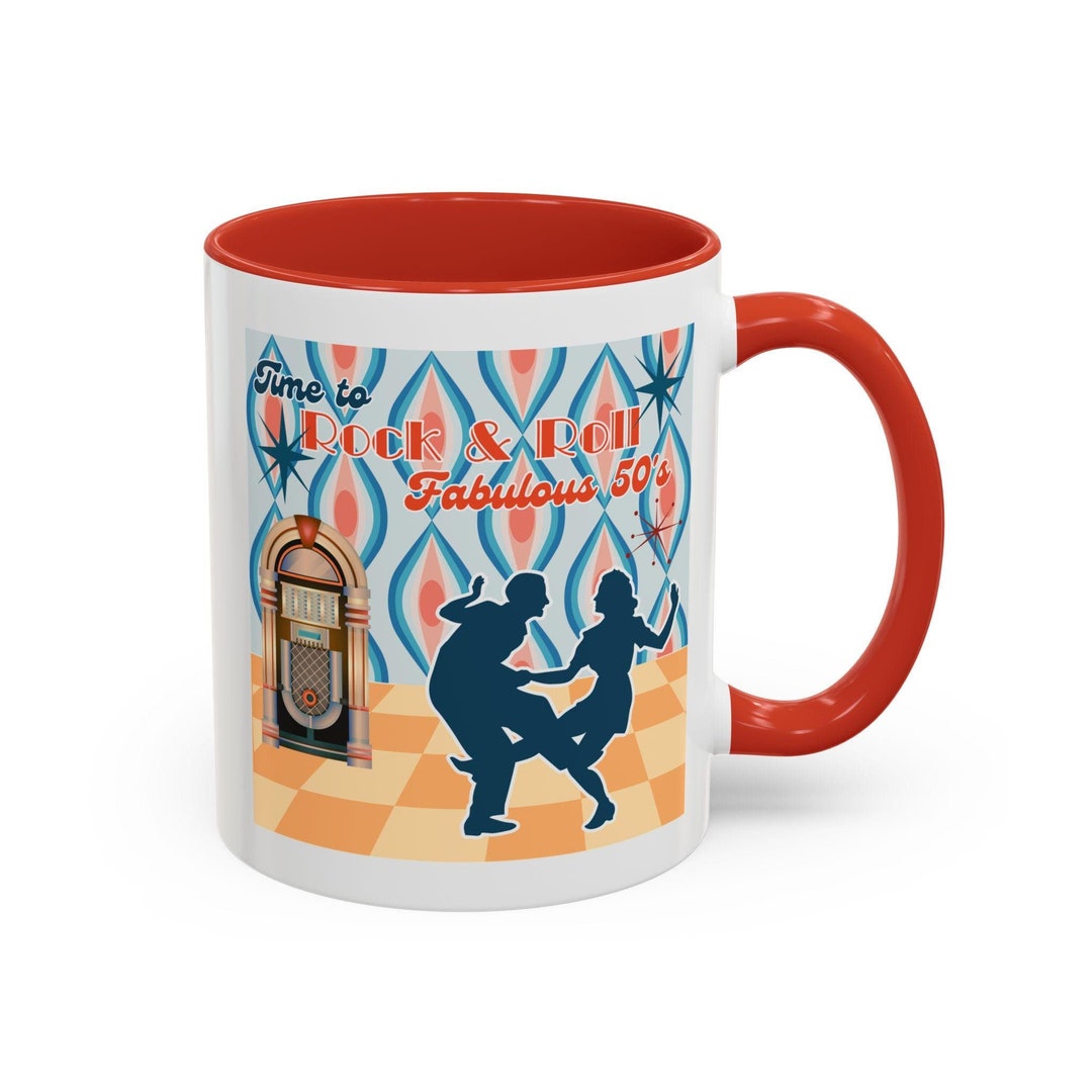 Retro Coffee Mug, Jukebox Graphic, 50s Style, Rock and Roll, Dancing ...