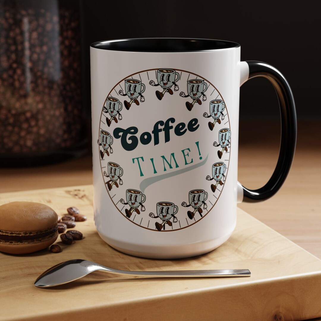 Coffee Time Retro Style Mug, Analog Clock Graphic, 50s Diner Cup ...