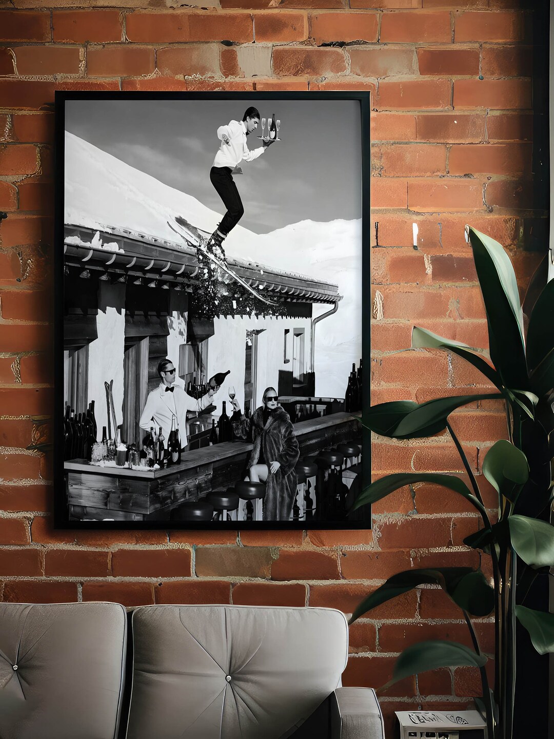 Vintage Skiing Poster Retro Black and White Wall Art Apres Ski Lodge ...