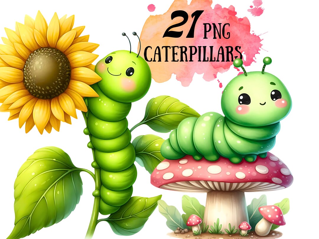 Watercolor Caterpillar Clipart Cute Bugs Png Nature Sublimation Designs ...