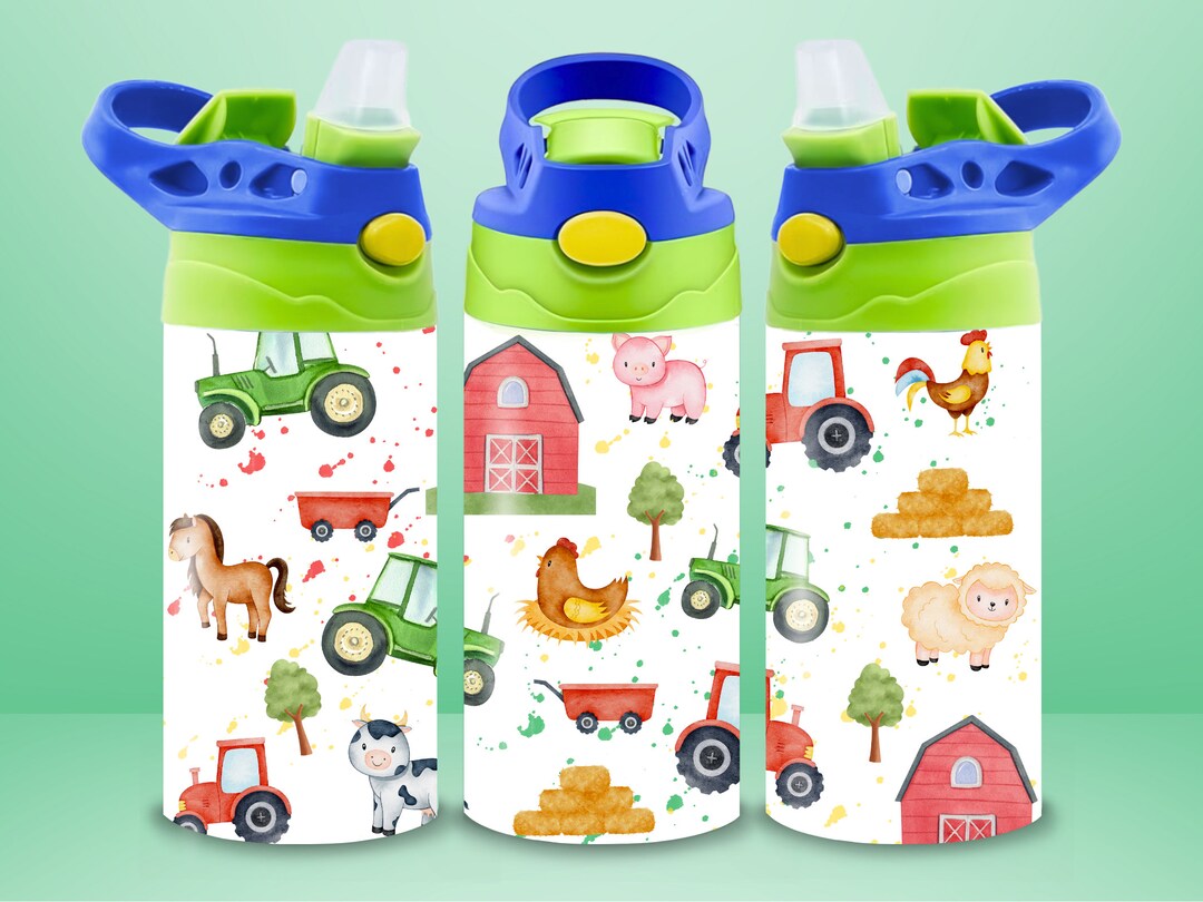 Farm Animals Kids Sublimation Design Kids Water Bottle Flip Top Sippy ...