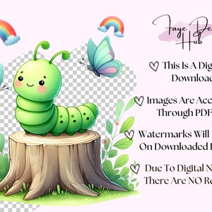 Watercolor Caterpillar Clipart Cute Bugs Png Nature Sublimation Designs ...