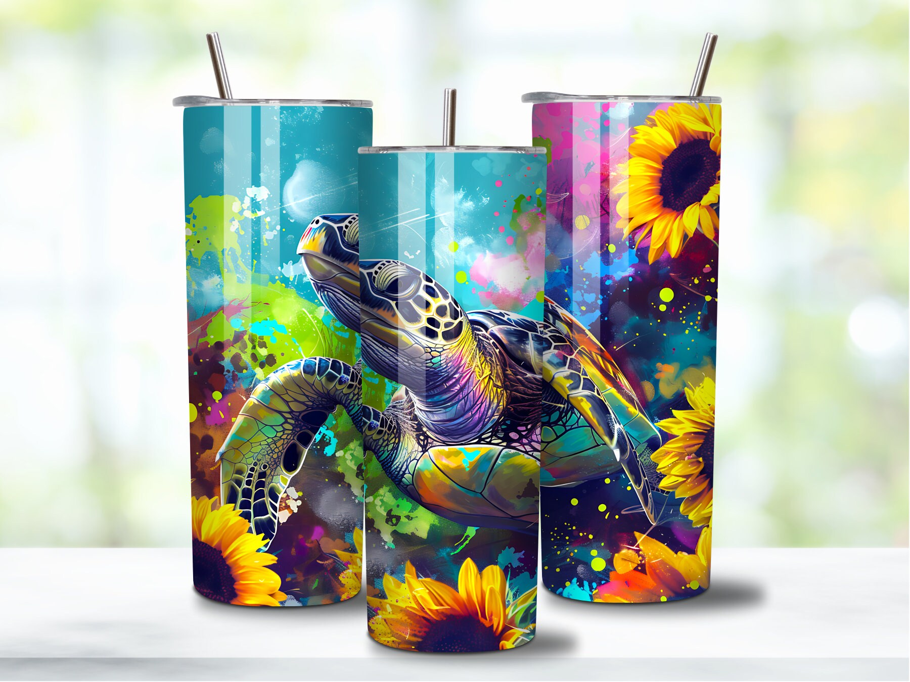 Sea Turtle Sunflowers 20oz Skinny Beach Tumbler Sunflowers Sublimation ...