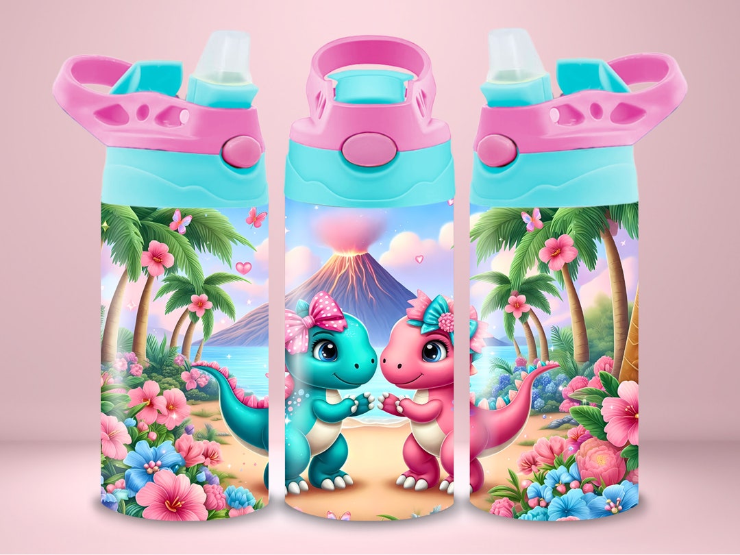 Dinosaur Kids Sublimation Design Kids Water Bottle Flip Top Sippy Cup ...
