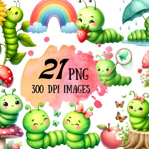 Watercolor Caterpillar Clipart Cute Bugs Png Nature Sublimation Designs ...