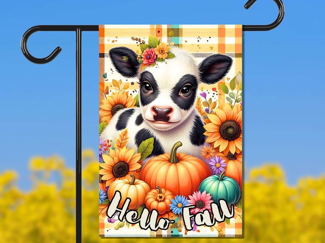 Cow Garden Flag Png Sublimation Design 12x18 Hello Fall Garden Flag ...