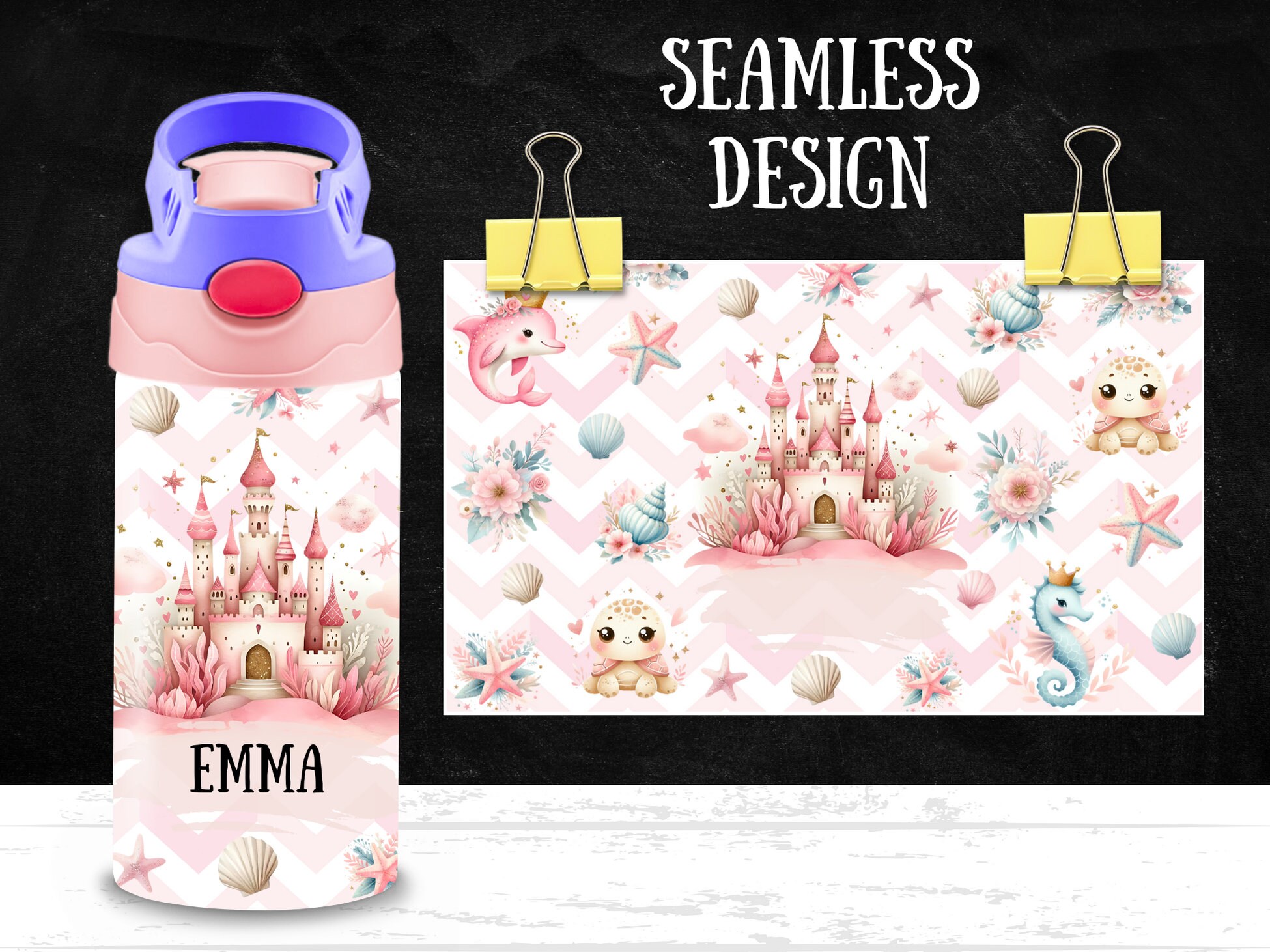 Princess Kids Sublimation Design Kids Personalized Water Bottle Flip ...