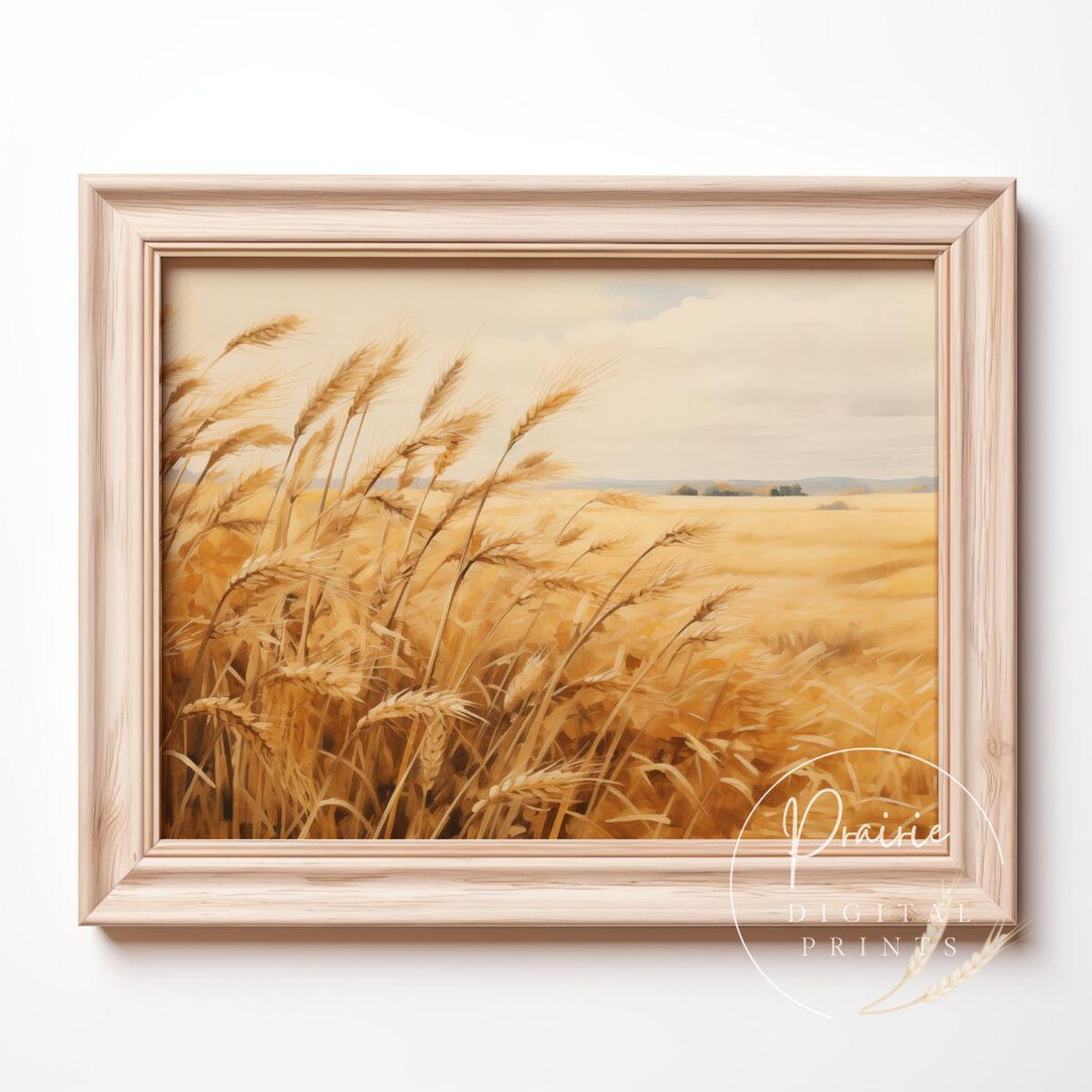 Prairie Wheatfield Print - Rustic Style Prairie Landscape Art, Neutral ...