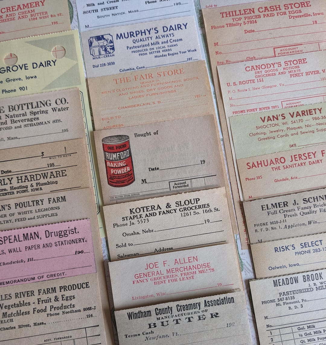 Vintage Receipts. 26 Junk Journal Paper Ephemera Receipts. Dairy Farm ...