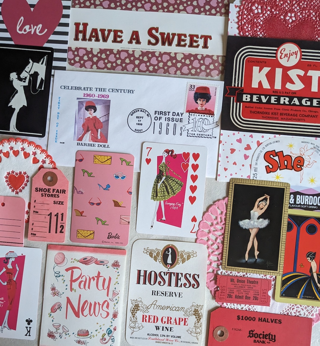 Valentine Barbie Junk Journal Layout. Pink Paper Ephemera Collage ...