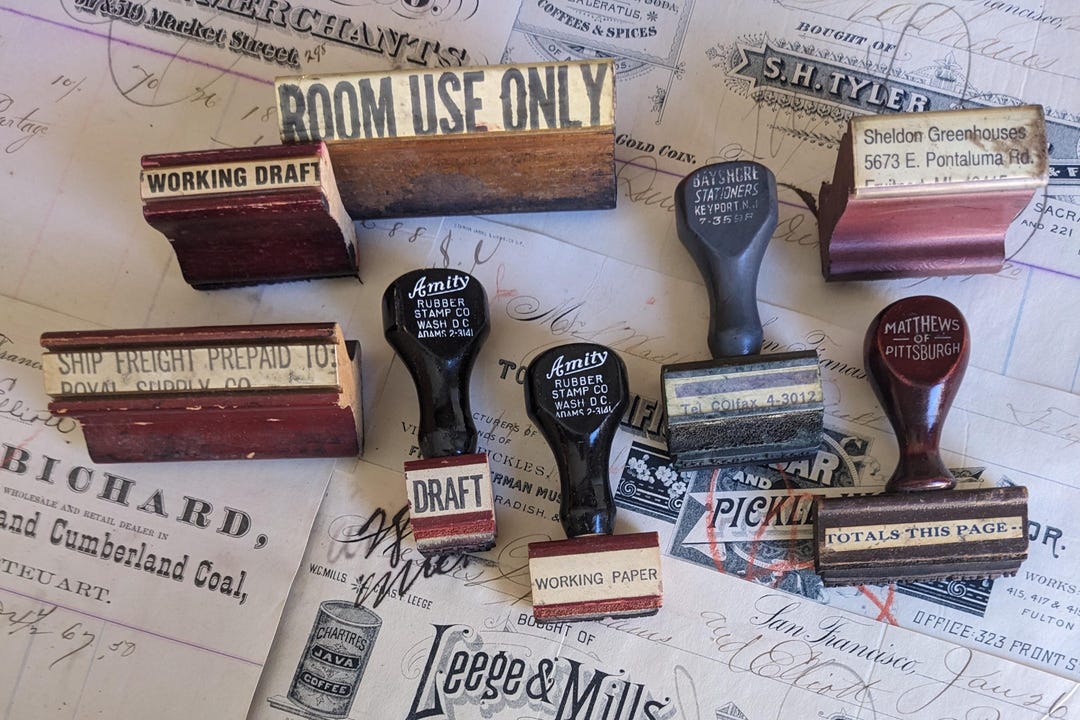 VINTAGE Office STAMPS. Wood Rubber Stamps Hand Stamping Typography ...