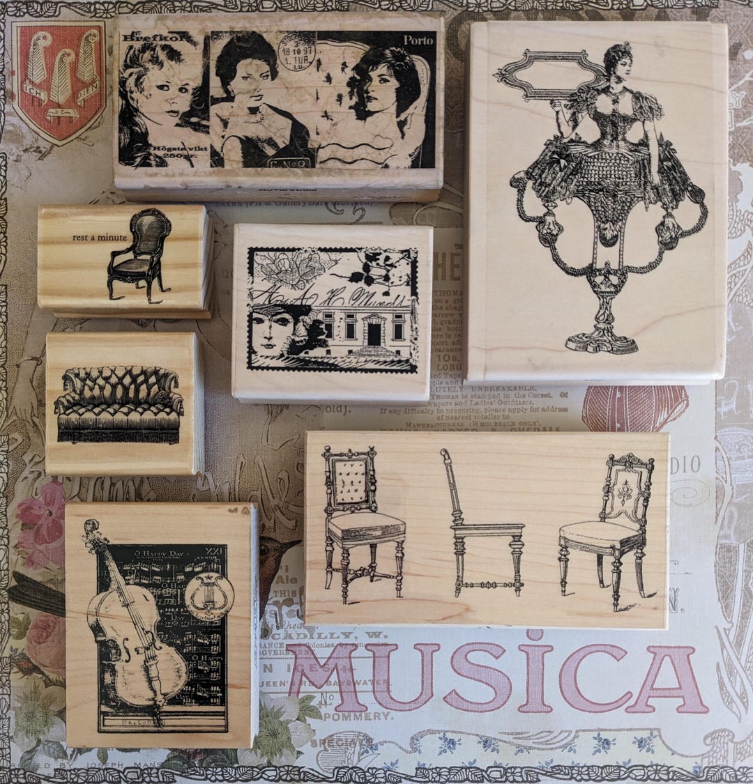 ARTIST STAMPS Ladies Movie Stars Fashion Furniture Chairs Retro Sofa ...