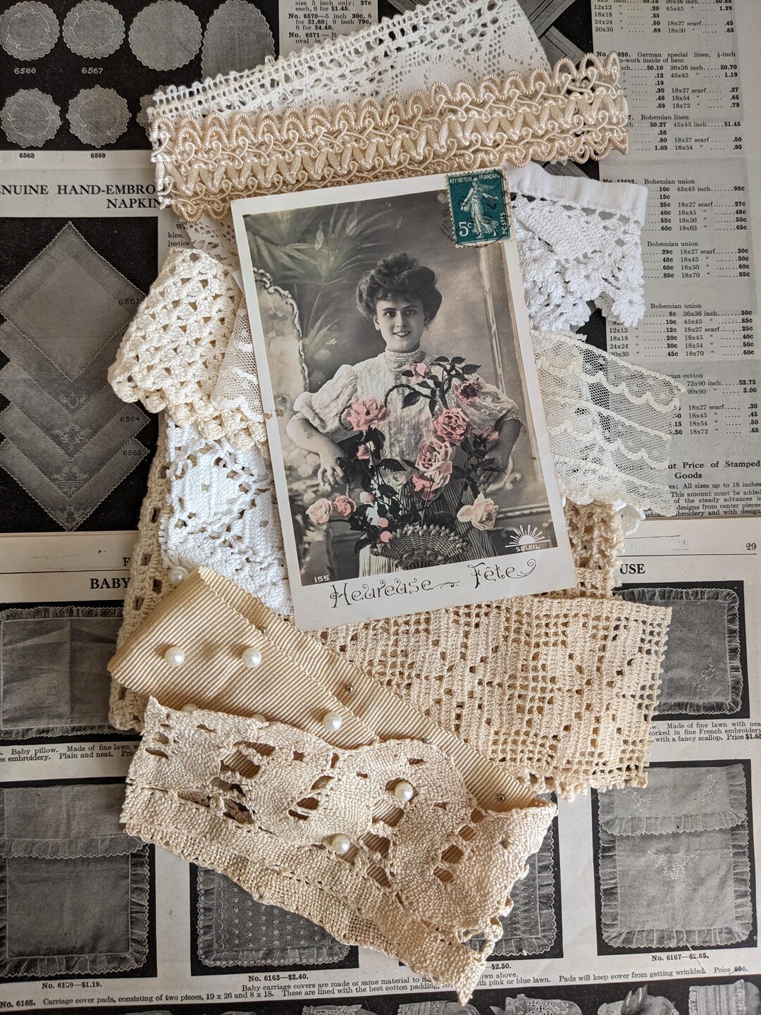 Vintage Lace Samples. French Postcard. Millinery Textiles Crocheted ...