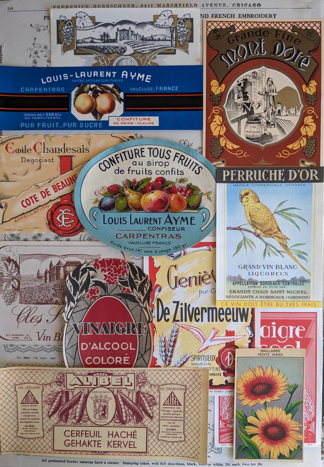 VINTAGE Original FRENCH Labels. Group of 12 French Journal Labels ...