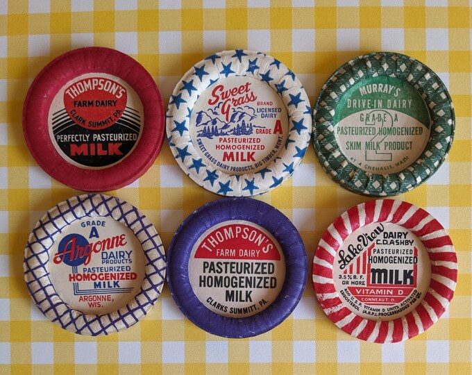 VINTAGE Dairy Farm. SIX Milk Bottle Caps Cardboard Rim. Rural Country ...