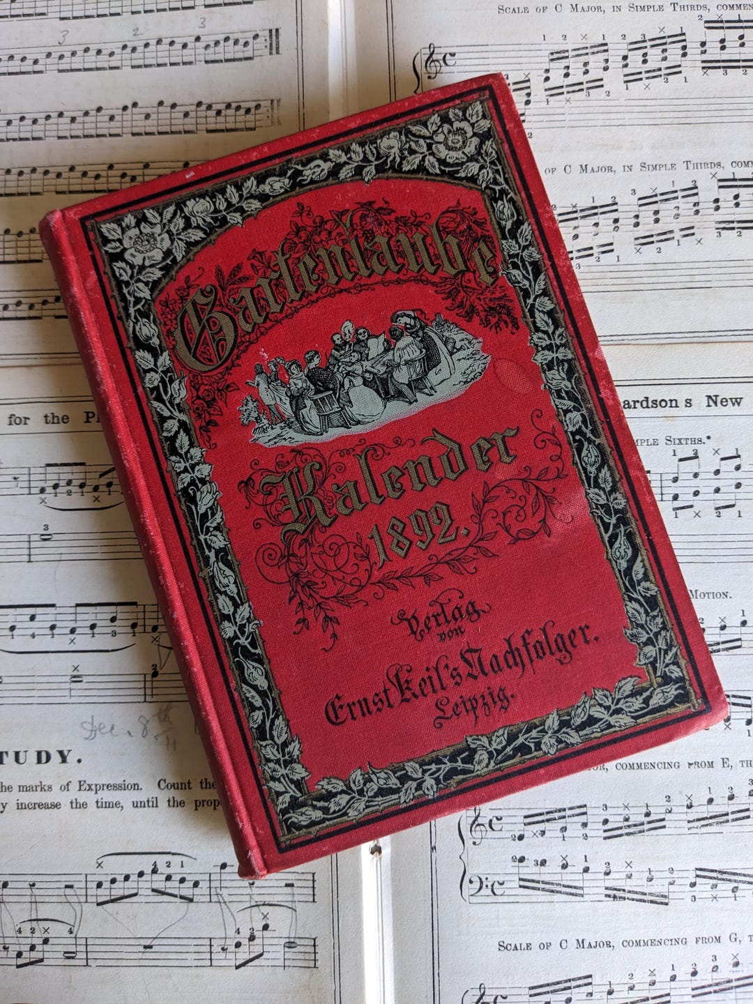 1892 German Calendar Book Kalendar Hardback Book Monthly Illustrations ...
