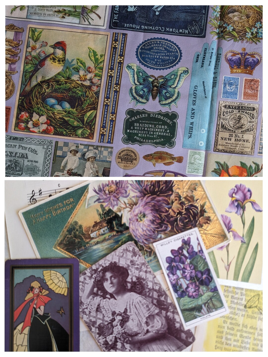 April Junk Journal Layout. Vintage Paper Ephemera. Spring Moda Lavender ...