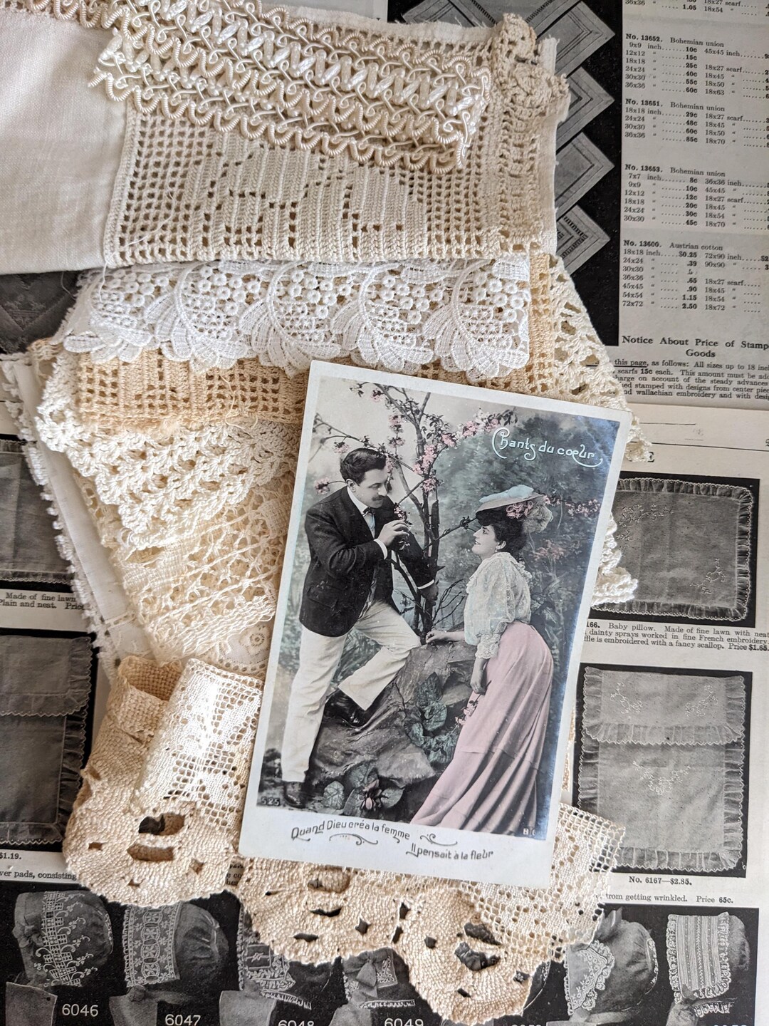 Vintage Lace Samples. French Postcard. Millinery Textiles Crocheted ...