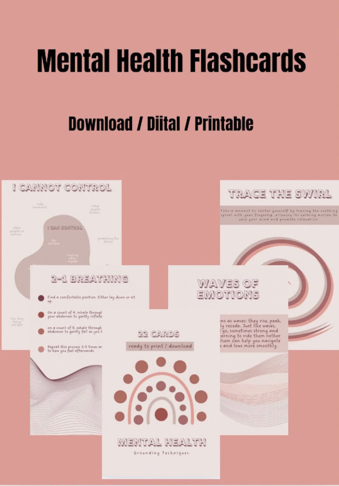 Digital Mental Health Flash Cards Self-care & Mindfulness Cards Mental ...