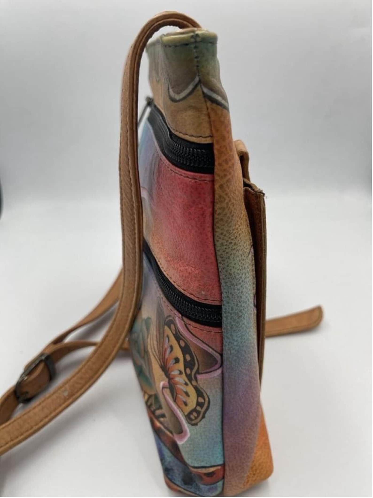 Anuschka Butterflies and Roses Hand Painted Leather Hobo Shoulder Bag ...