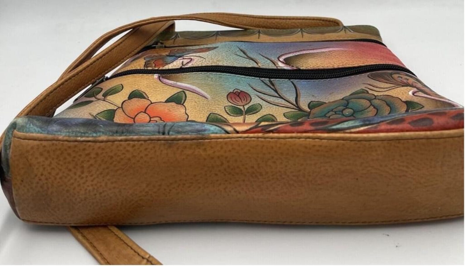 Anuschka Butterflies and Roses Hand Painted Leather Hobo Shoulder Bag ...