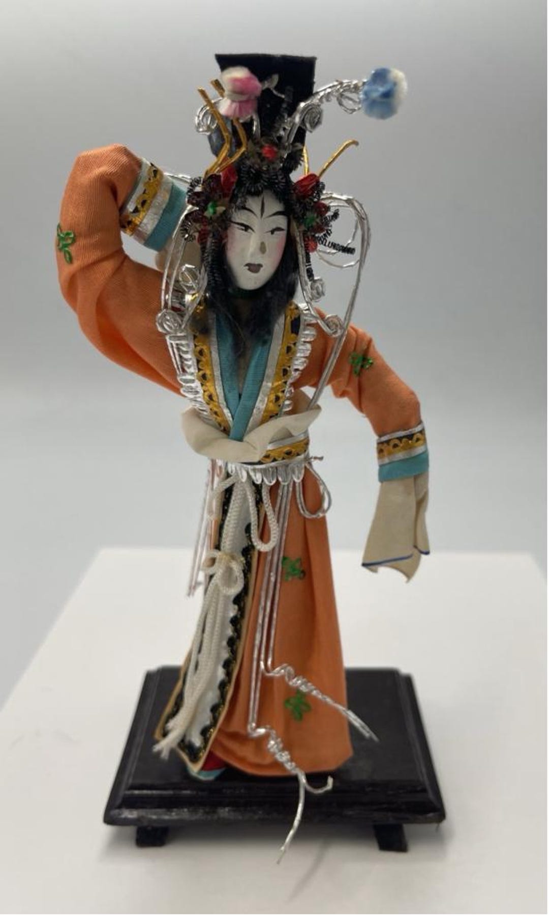 Chinese Peking Opera Doll Statue Vintage Orange Kimono 7.5” Original ...