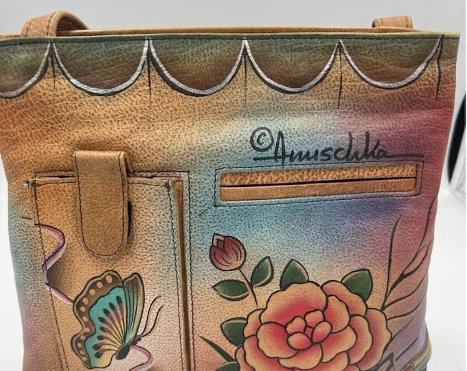 Anuschka Butterflies and Roses Hand Painted Leather Hobo Shoulder Bag ...
