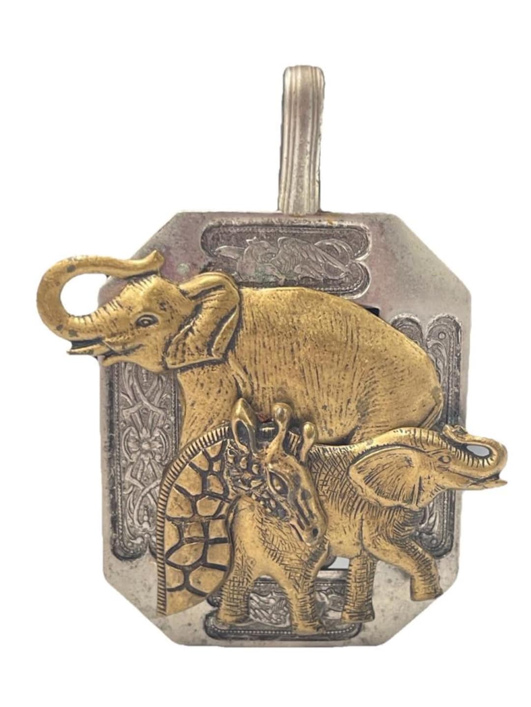 Elephant Giraffe Zoo Safari Animal Artisan Silver Gold Metal VTG ...