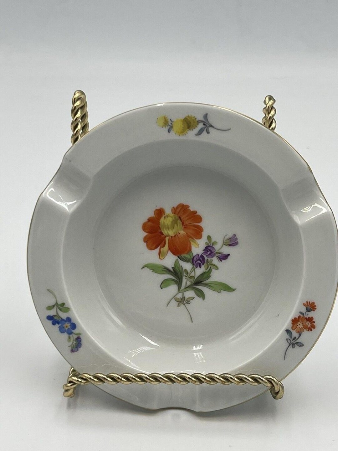 MEISSEN China Cross Swords Antique Flower Painted Ash Trinket Jewelry ...